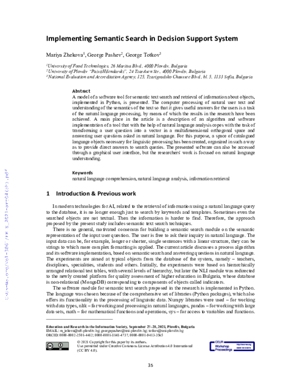 (PDF) Implementing Semantic Search in Decision Support System