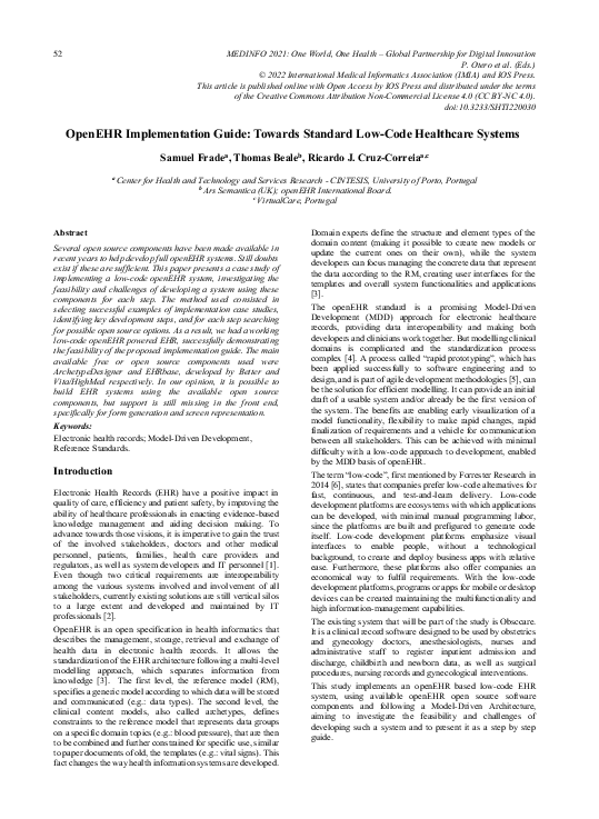 (PDF) OpenEHR Implementation Guide: Towards Standard Low-Code Healthcare Systems