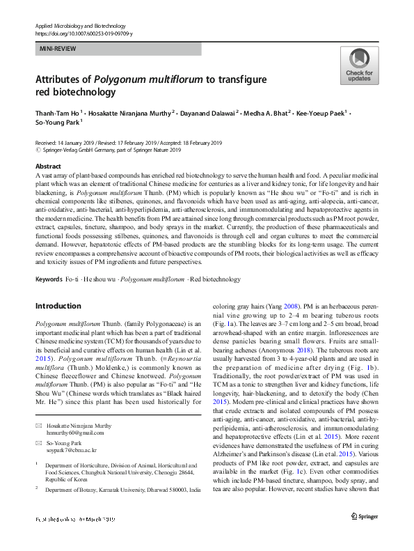 (PDF) Attributes of Polygonum multiflorum to transfigure red biotechnology