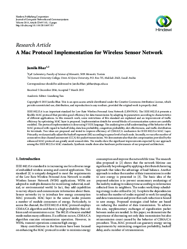 (PDF) A Mac Protocol Implementation for Wireless Sensor Network