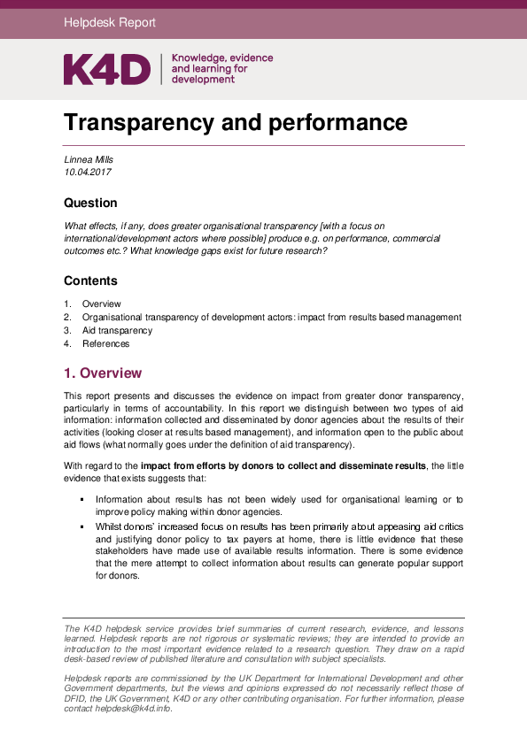 (PDF) Transparency and Performance
