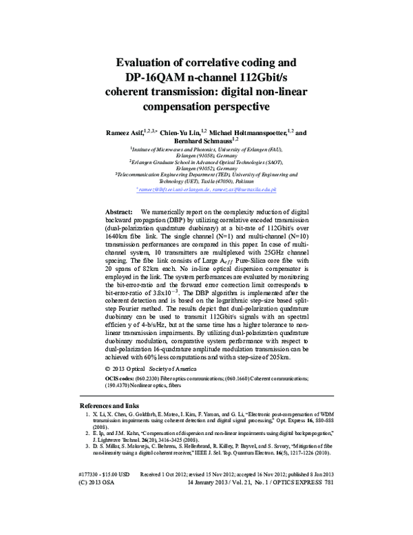 (PDF) Evaluation of correlative coding and DP-16QAM n-channel 112Gbit/s coherent transmission ...
