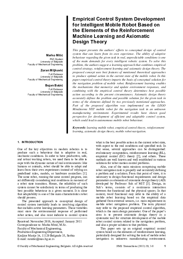 (PDF) Empirical control system development for intelligent mobile robot based on the elements of ...