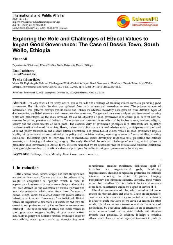 (PDF) Exploring the Role and Challenges of Ethical Values to Impart ...