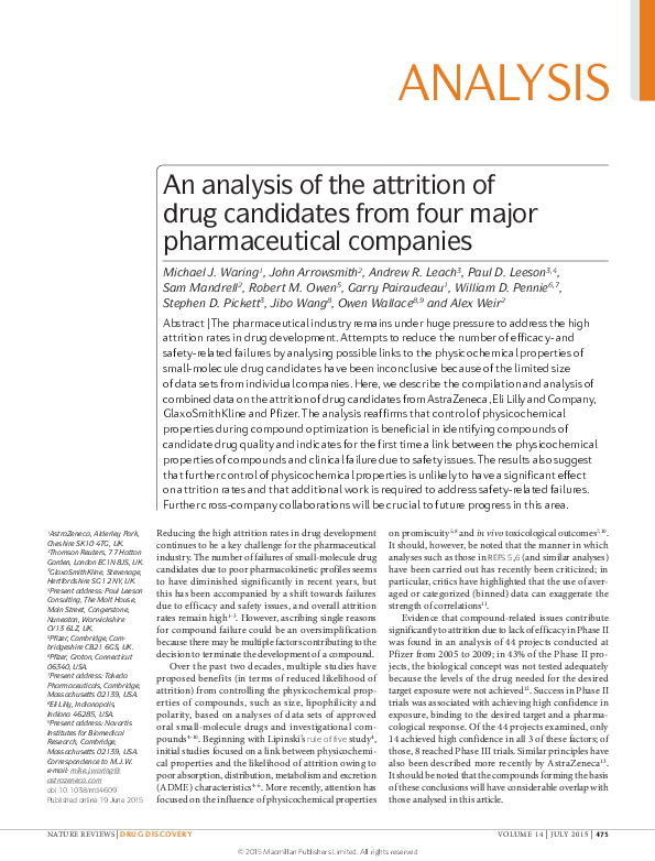 (PDF) An analysis of the attrition of drug candidates from four major ...