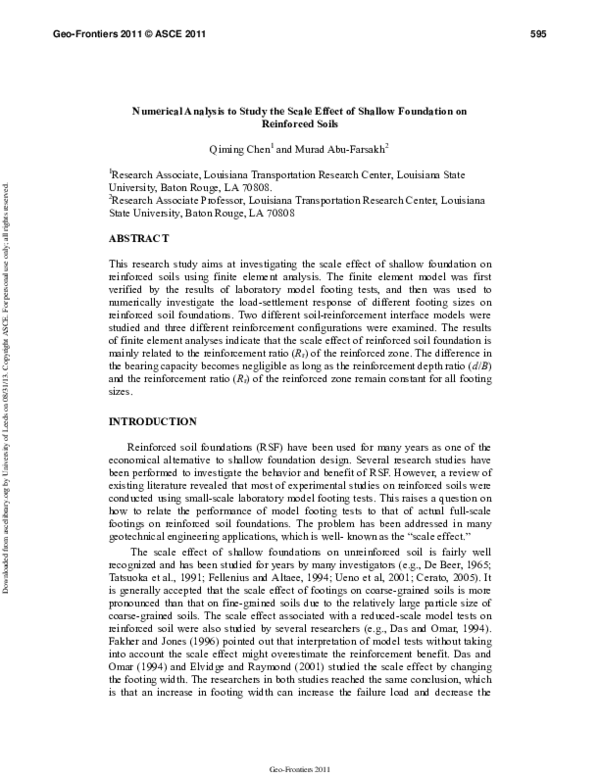 (PDF) Numerical Analysis to Study the Scale Effect of Shallow Foundation on Reinforced Soils