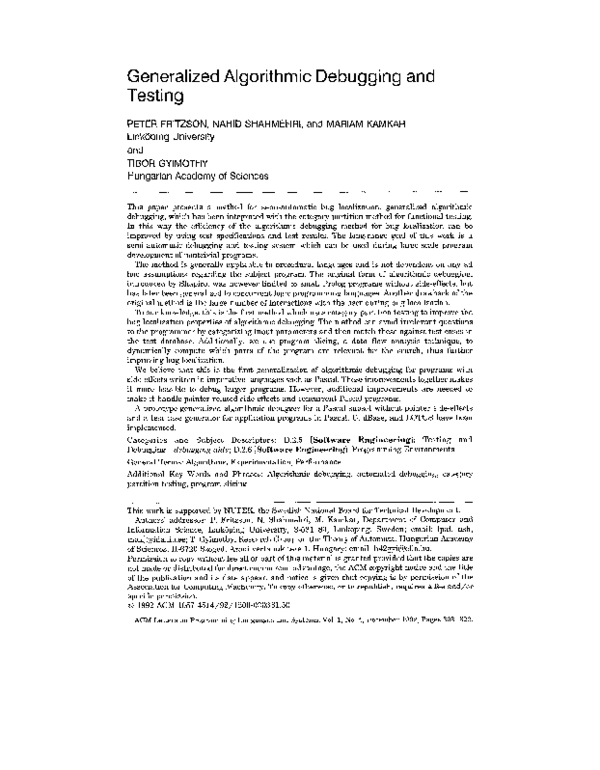(PDF) Generalized algorithmic debugging and testing