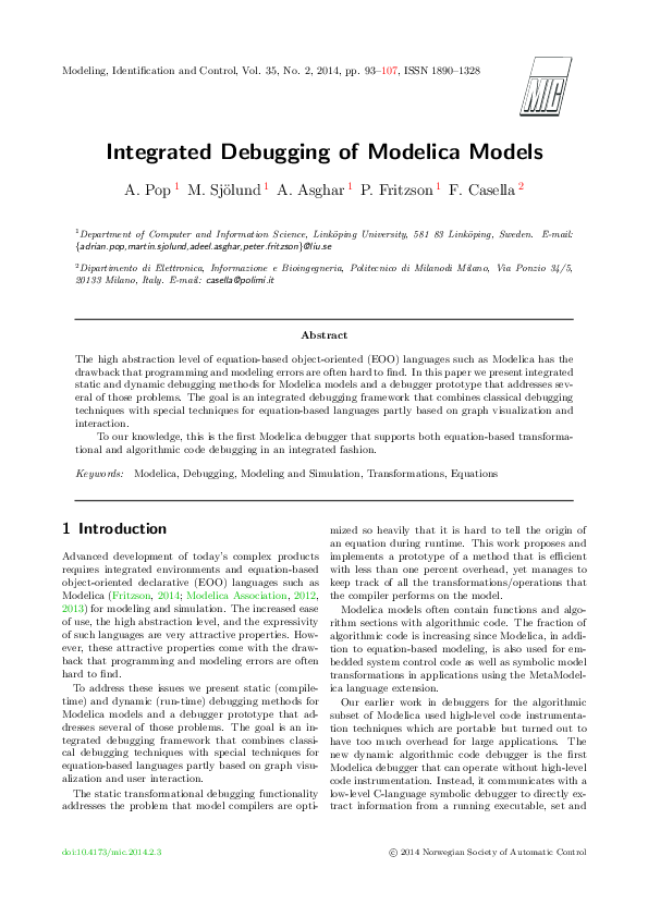 (PDF) Integrated Debugging of Modelica Models