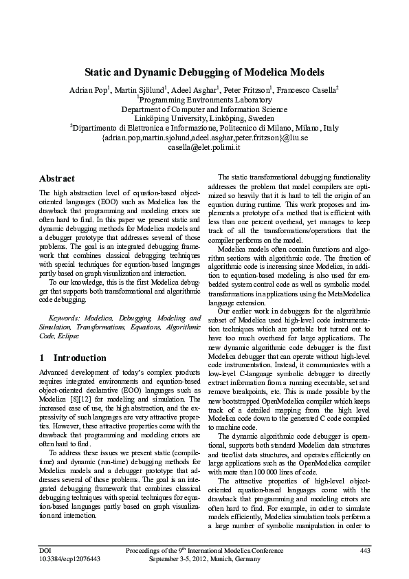 (PDF) Static and Dynamic Debugging of Modelica Models