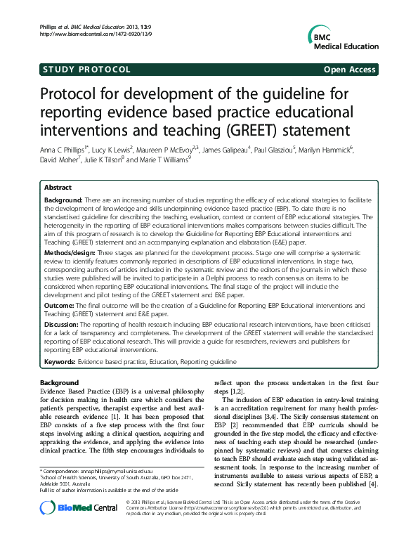 (PDF) Protocol for development of the guideline for reporting evidence ...