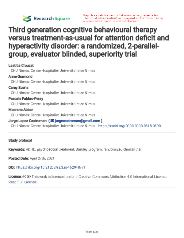 (PDF) Third generation cognitive behavioural therapy versus treatment-as-usual for attention ...