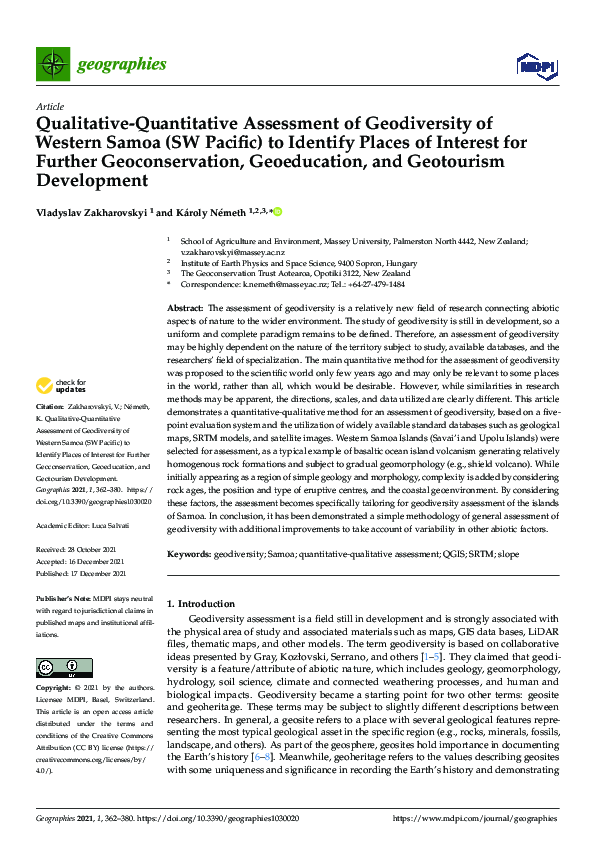 (PDF) Geodiversity Assessment in Western Samoa