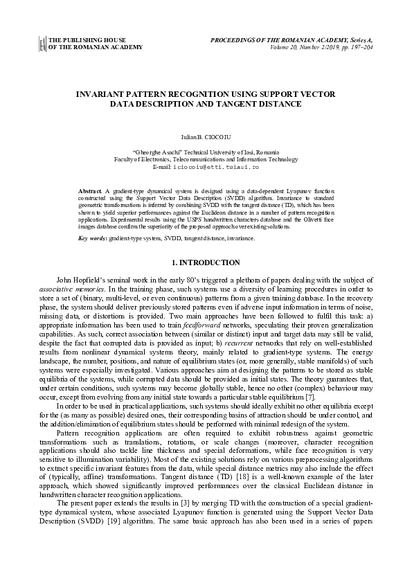 (PDF) Invariant Pattern Recognition via SVDD and TD