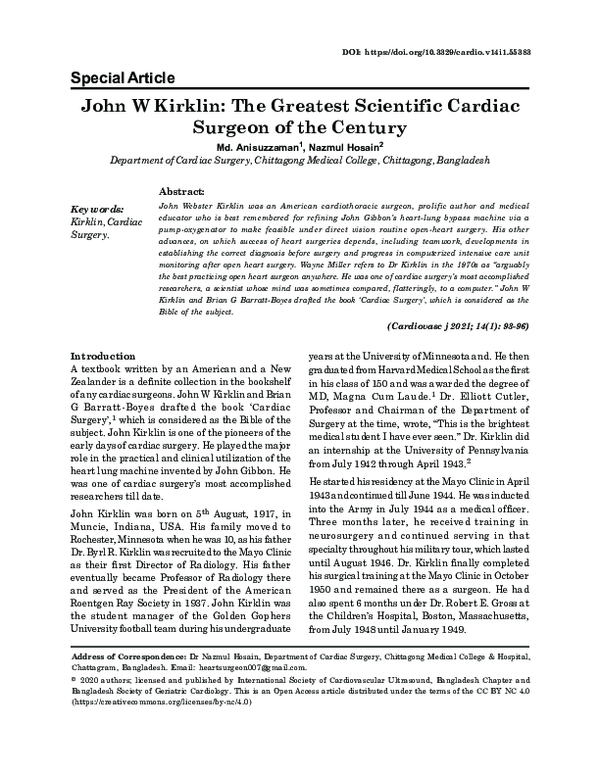 (PDF) John W Kirklin: The Greatest Scientific Cardiac Surgeon of the ...