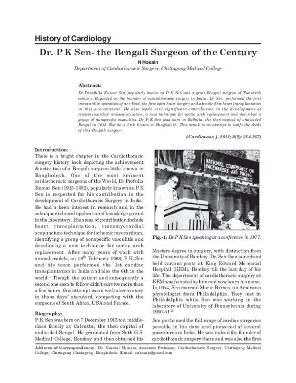 (PDF) Dr. P K Sen- the Bengali Surgeon of the Century