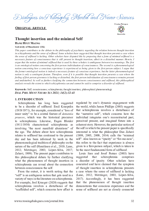 (PDF) Thought insertion and the minimal Self