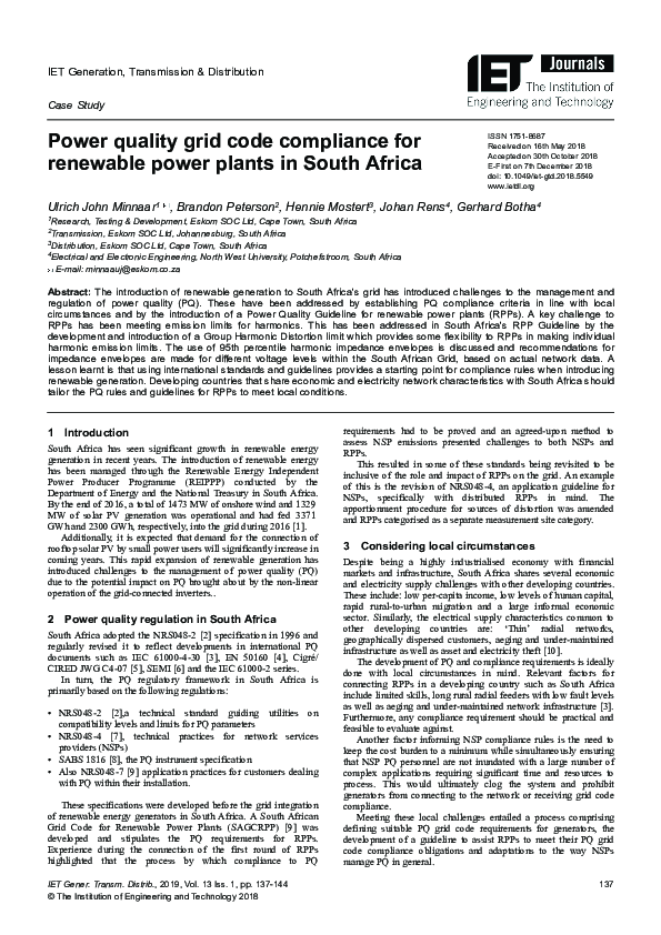 (PDF) Power Quality Grid Code Compliance for Renewable Power Plants in ...