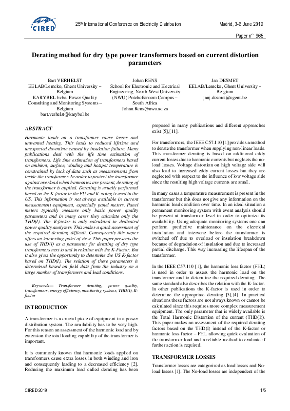 (PDF) Derating method for dry type power transformers based on current distortion parameters