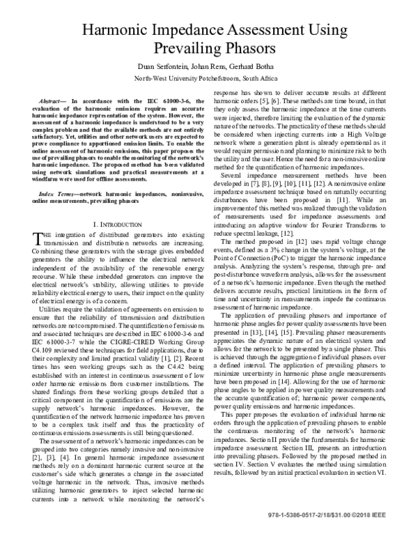 (PDF) Harmonic impedance assessment using prevailing phasors | Johan ...