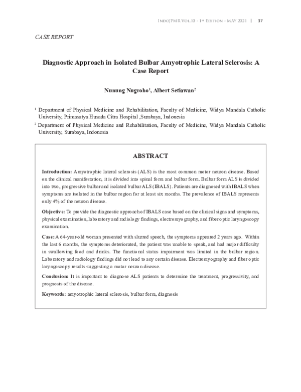 (PDF) Diagnostic Approach in Isolated Bulbar Amyotrophic Lateral ...