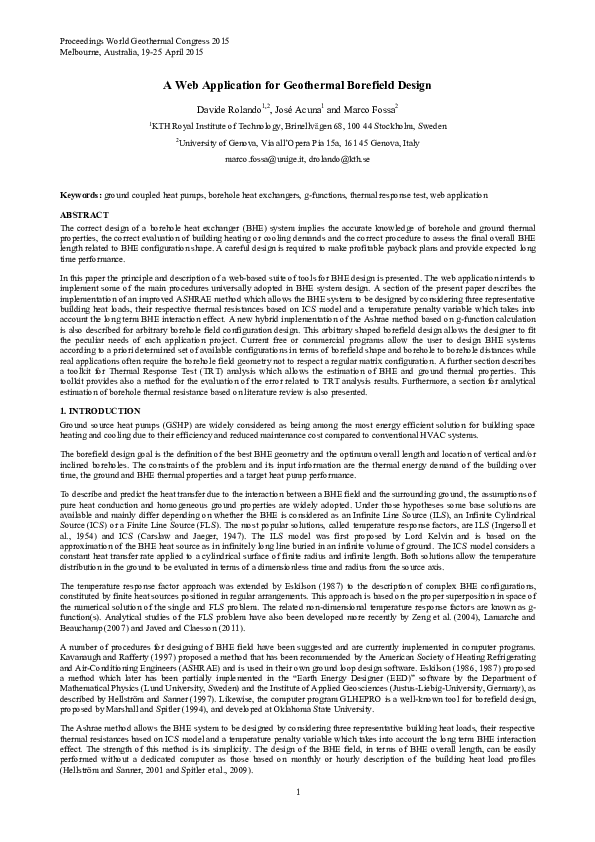 (PDF) A Web Application for Geothermal Borefield Design