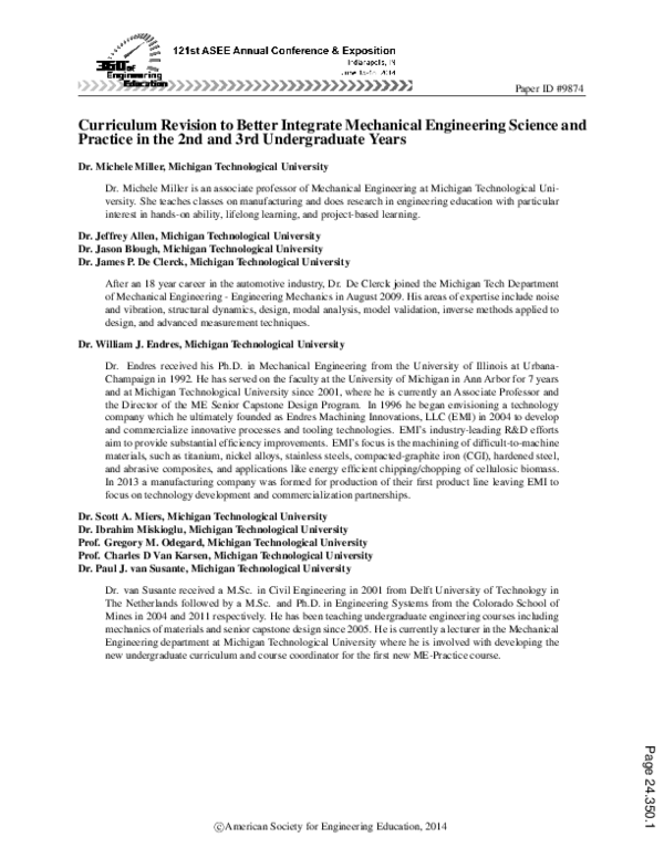 (PDF) Curriculum Revision to Better Integrate Mechanical Engineering ...