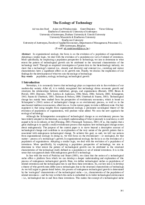 (PDF) The Ecology of Technology