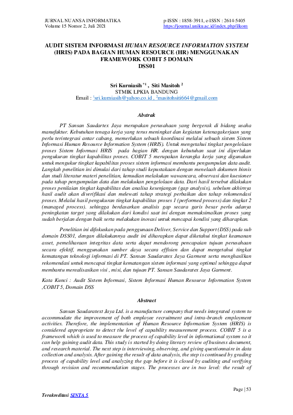 (PDF) Audit Sistem Informasi Human Resource Information System (Hris) Pada Bagian Human Resource ...