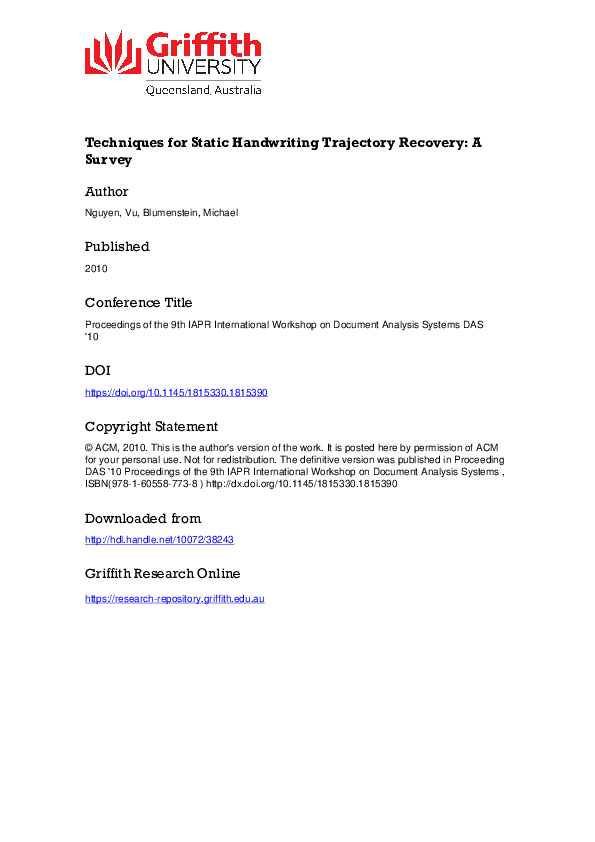 (PDF) Techniques for static handwriting trajectory recovery