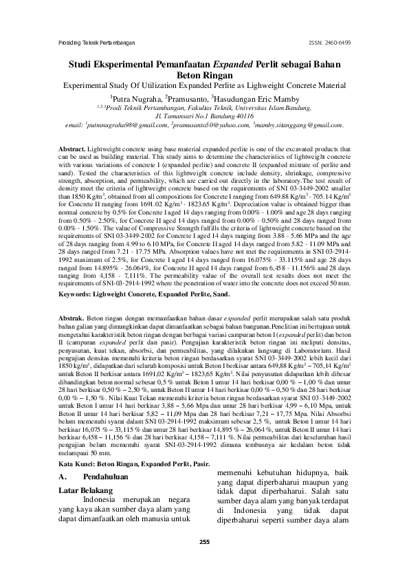 (PDF) Studi Eksperimental Pemanfaatan Expanded Perlit sebagai Bahan Beton Ringan