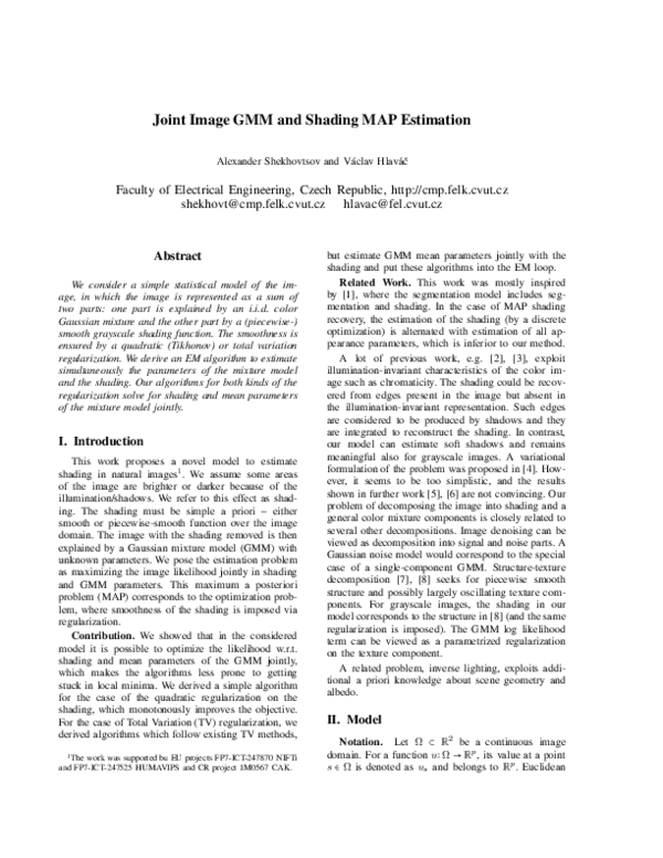 (PDF) Joint Image GMM and Shading MAP Estimation | Vasek Hlavac ...