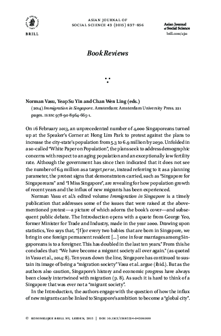 (PDF) Immigration in Singapore, written by Norman Vasu, Yeap Su Yin and ...