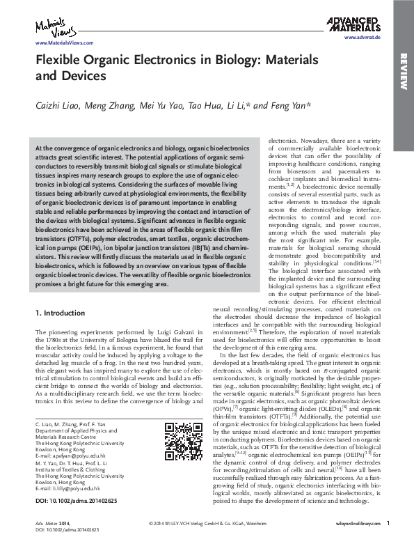 (PDF) Flexible Organic Electronics in Biology: Materials and Devices
