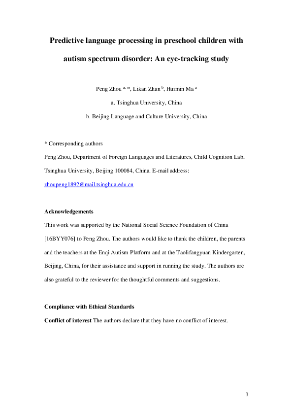 (PDF) Predictive Language Processing in Preschool Children with Autism ...