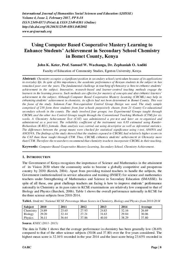 (PDF) Using Computer Based Cooperative Mastery Learning to Enhance ...