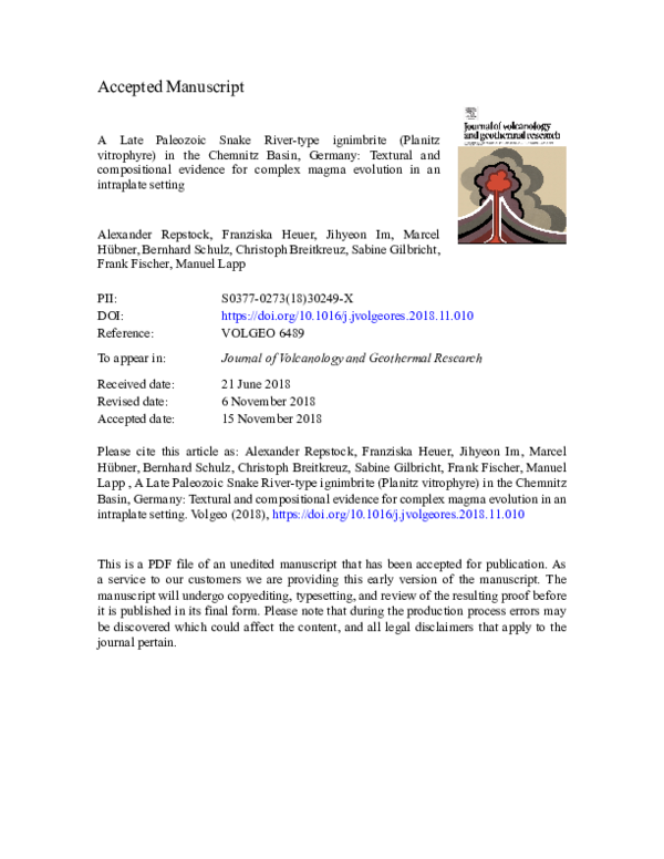 (PDF) A Late Paleozoic Snake River-type ignimbrite (Planitz vitrophyre ...