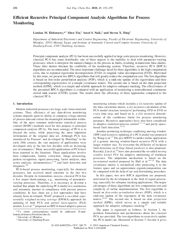 (PDF) Efficient Recursive Principal Component Analysis Algorithms for Process Monitoring