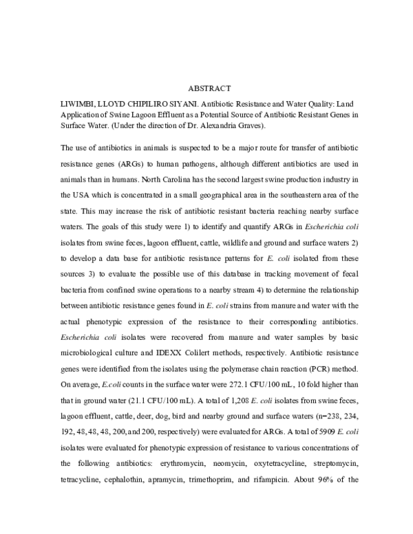 (PDF) Antibiotic Resistance and Water Quality: Land Application of ...