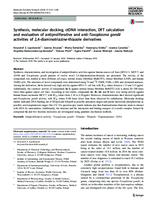 (PDF) {"__content__"=>"Synthesis, molecular docking, ctDNA interaction, DFT calculation and ...