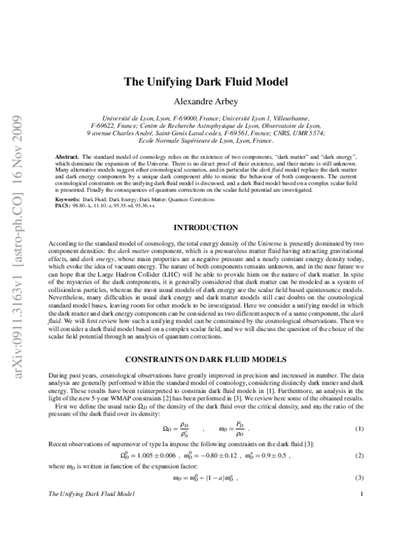 (PDF) The Unifying Dark Fluid Model