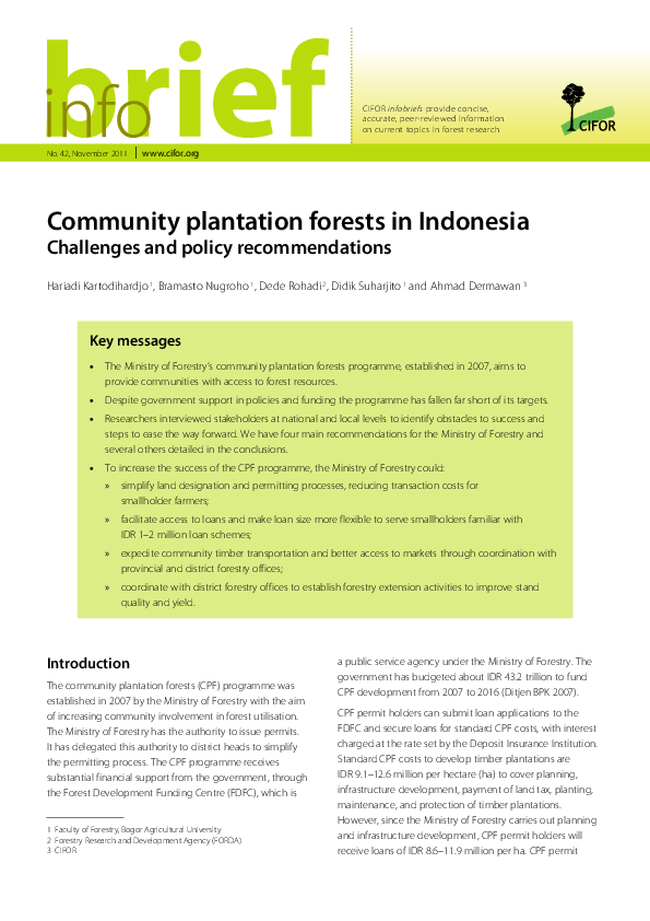 (PDF) Community plantation forests in Indonesia: Challenges and policy ...