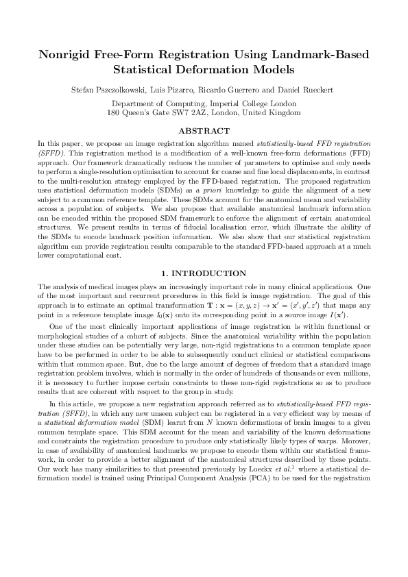 (PDF) Nonrigid free-form registration using landmark-based statistical deformation models
