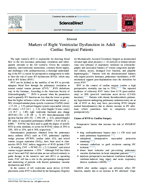(PDF) Markers of Right Ventricular Dysfunction in Adult Cardiac ...