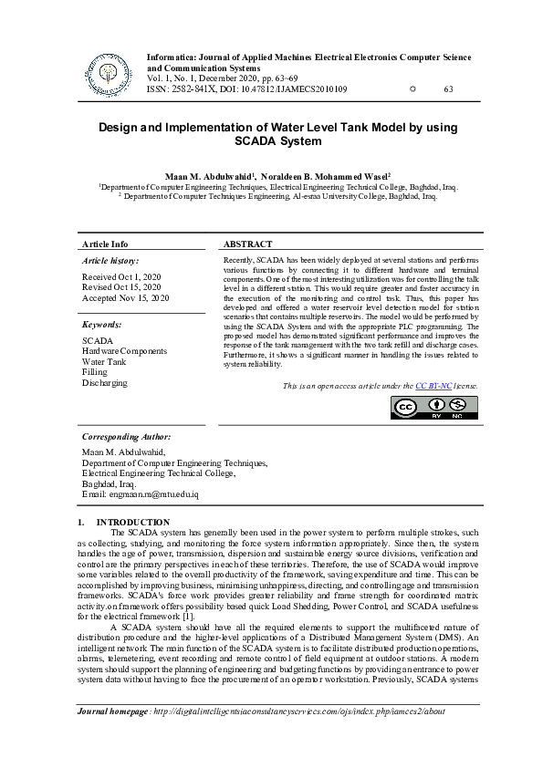 (PDF) Design and Implementation of Water Level Tank Model by using ...