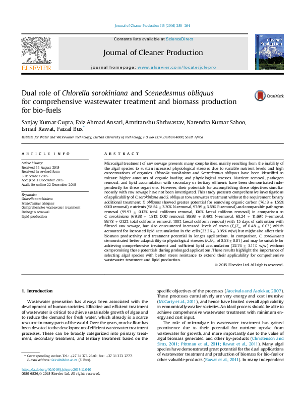 (PDF) Dual role of Chlorella sorokiniana and Scenedesmus obliquus for comprehensive wastewater ...