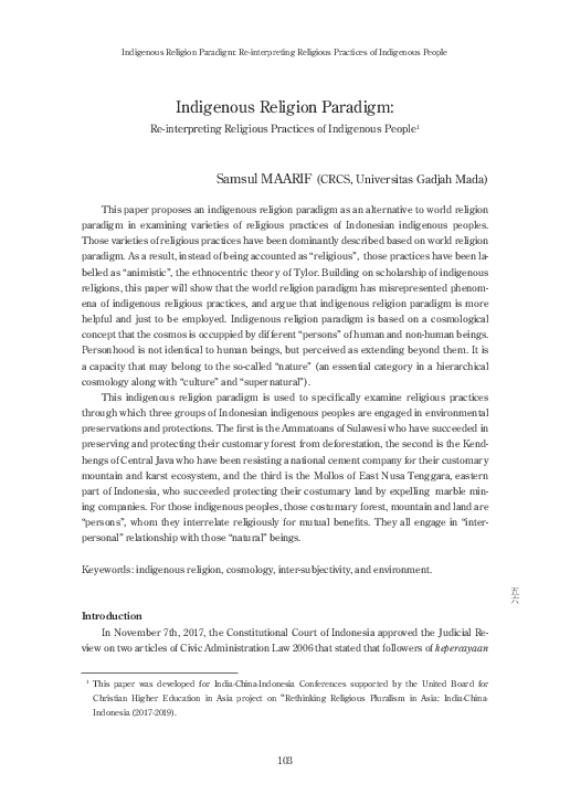 (PDF) Indigenous Religion Paradigm : Re-interpreting Religious ...