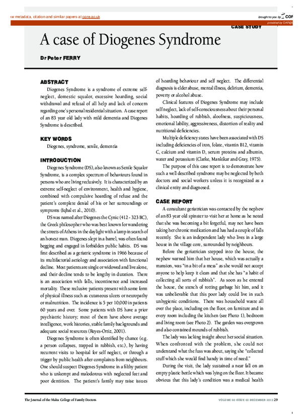 (PDF) A case of Diogenes Syndrome