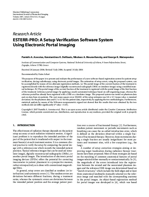 (PDF) ESTERR-PRO: A Setup Verification Software System Using Electronic ...