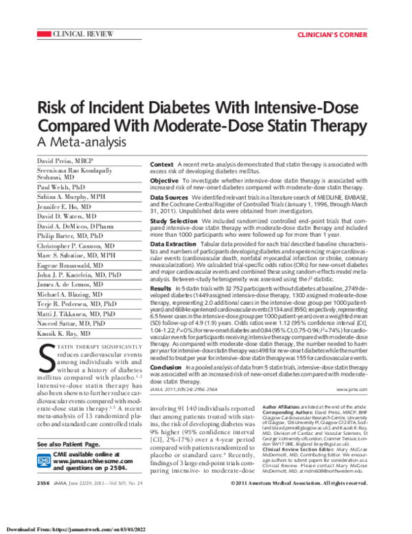 (PDF) Risk of Incident Diabetes With Intensive-Dose Compared With ...