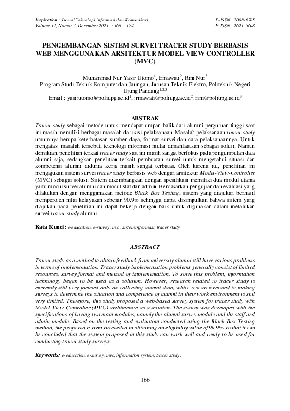 (PDF) Pengembangan Sistem Survei Tracer Study Berbasis Web Menggunakan ...